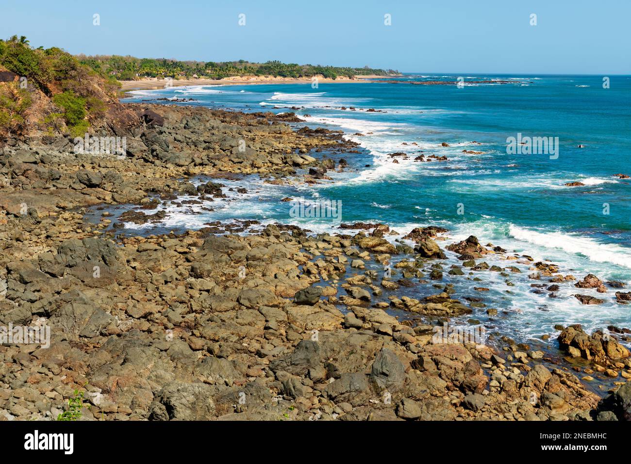 Picturesque coastal line with Playa Los Destiladeros at the horizon as ...