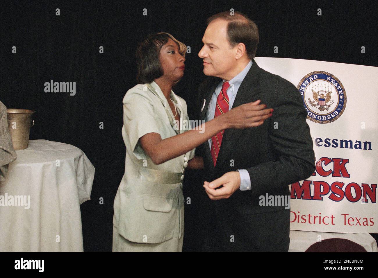 Texas Democratic Rep. Nick Lampson is embraced by Yolanda Manuel after ...