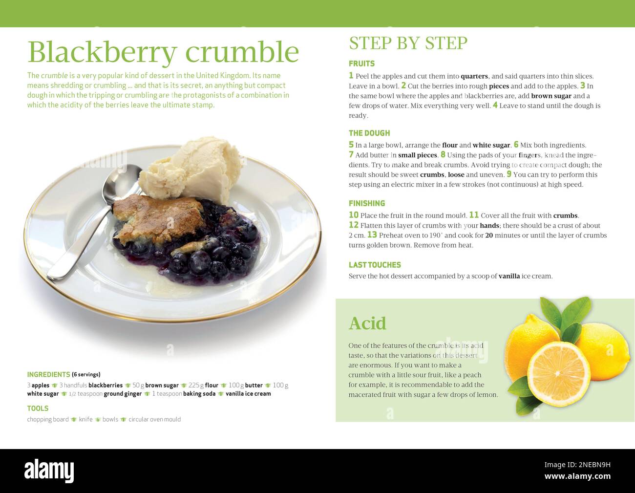 Recipe for preparing the blackberry crumble, a typical dessert from the ...