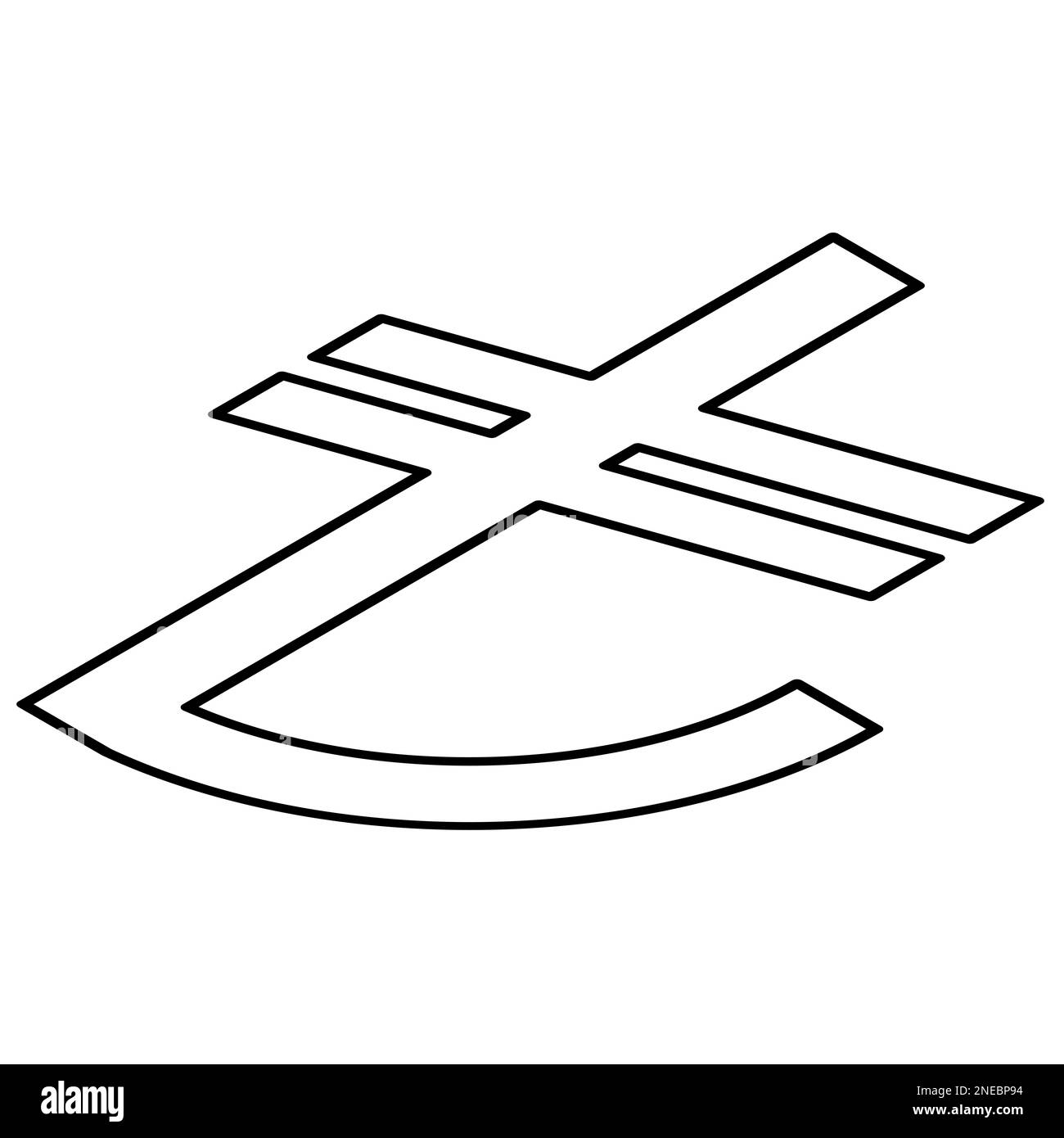 Turkish lira TRY currency sign black outline isometric top view ...