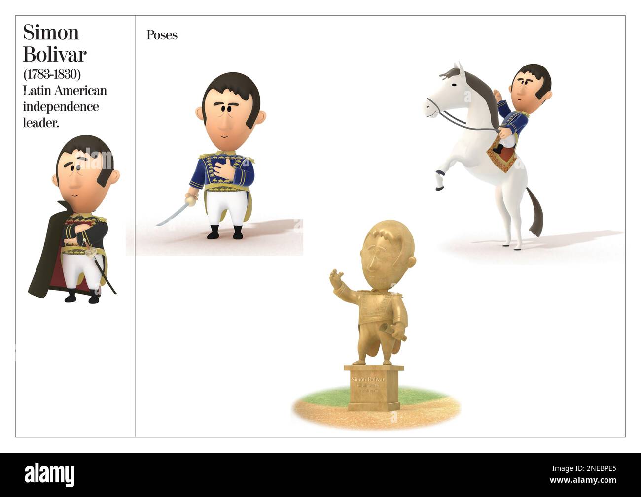Postural pictures of Simon Bolivar, the leader of the Spanish American ...