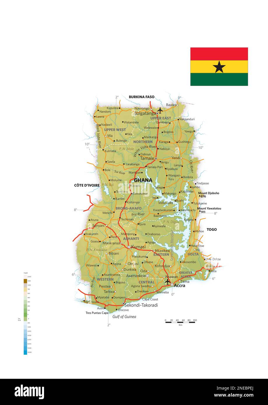 Physical and political map of Ghana. [Adobe Illustrator (.ai ...