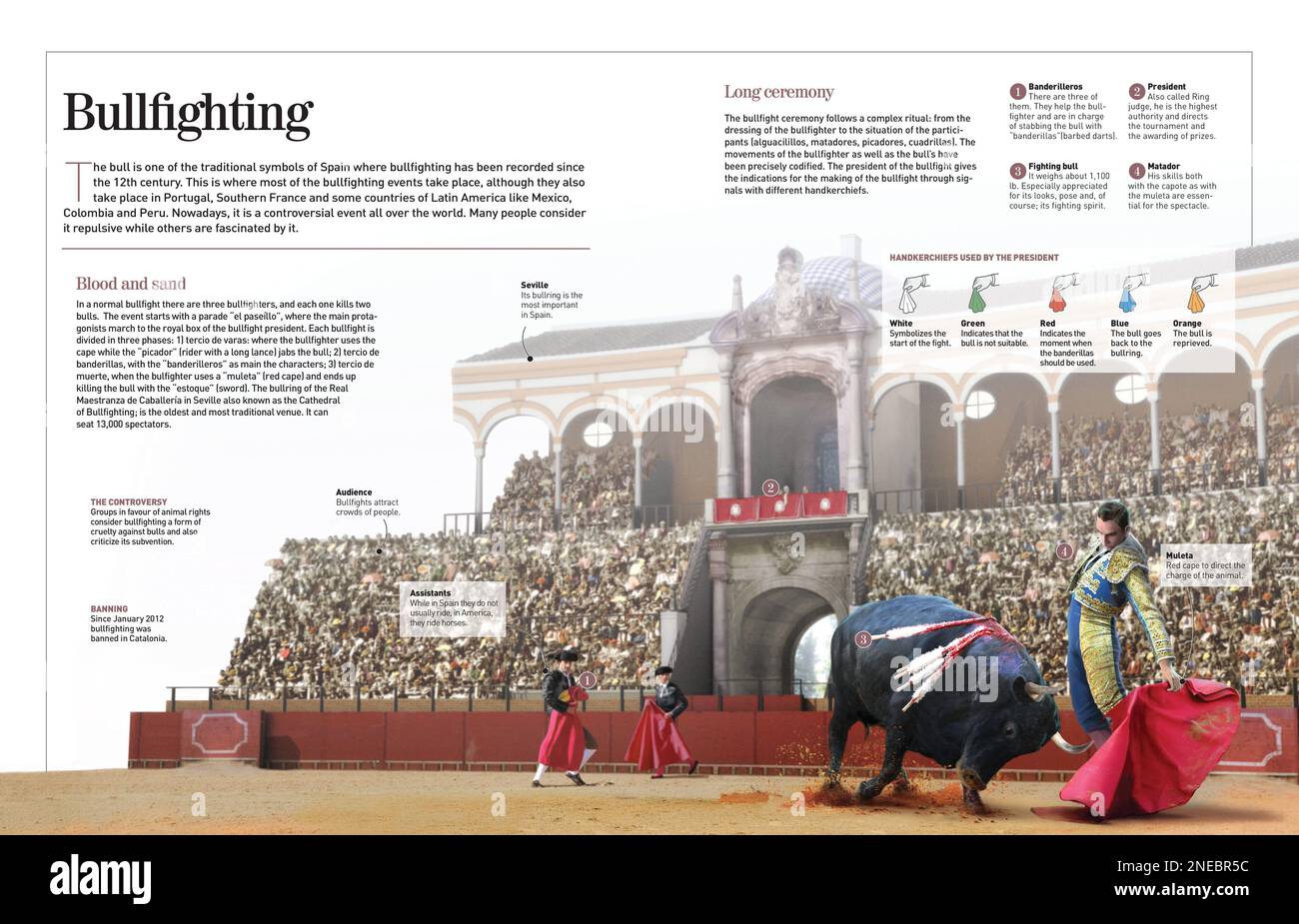 Infographic about traditional bullfighting, especially in Spain. [Adobe ...