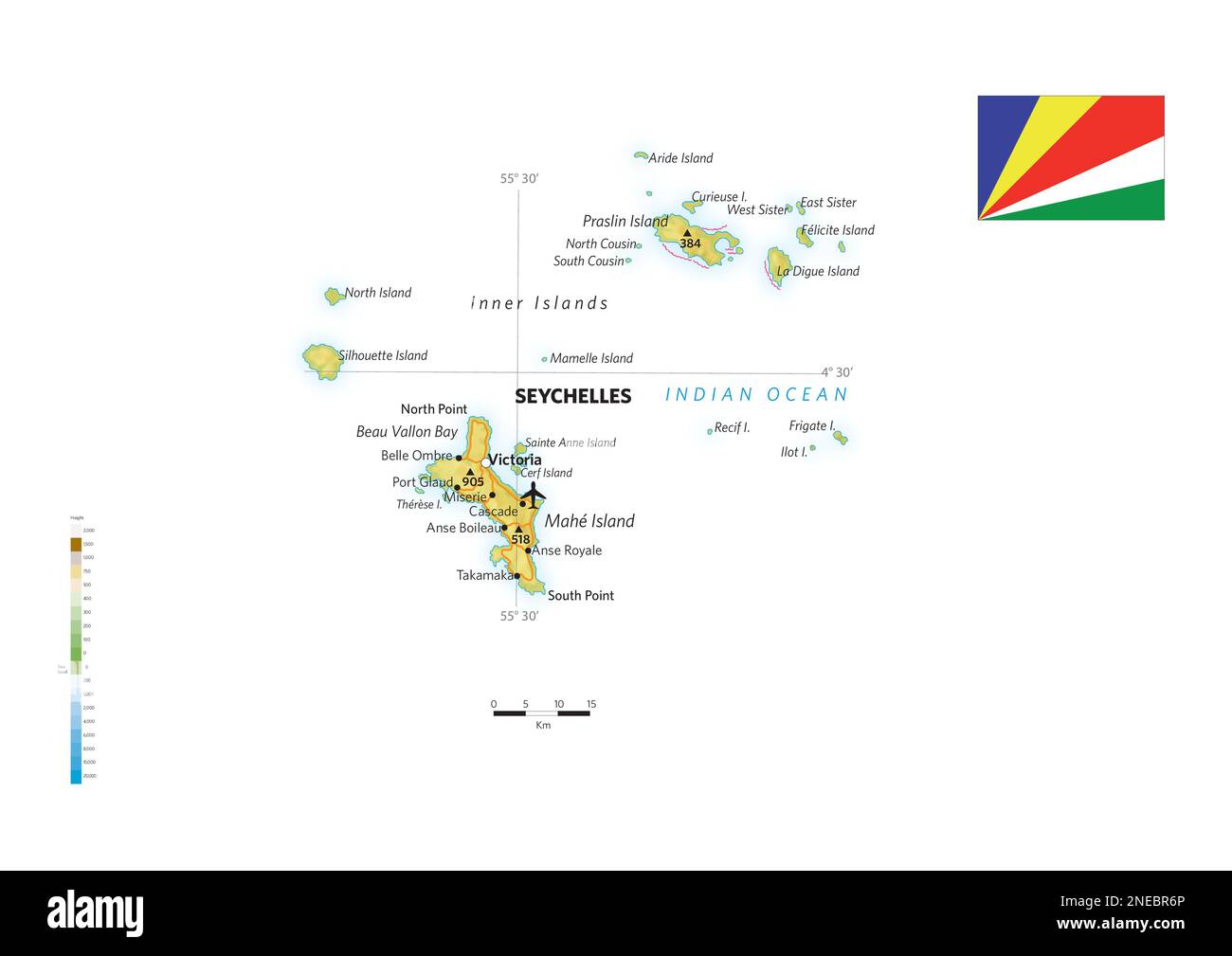 Physical and political map of Seychelles. [Adobe Illustrator (.ai ...