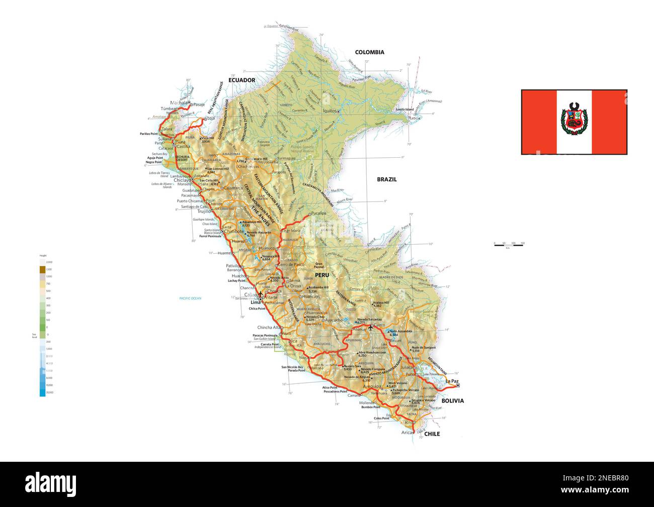 Physical and political map of Peru. [Adobe Illustrator (.ai); 3507x2480] Stock Photo - Alamy