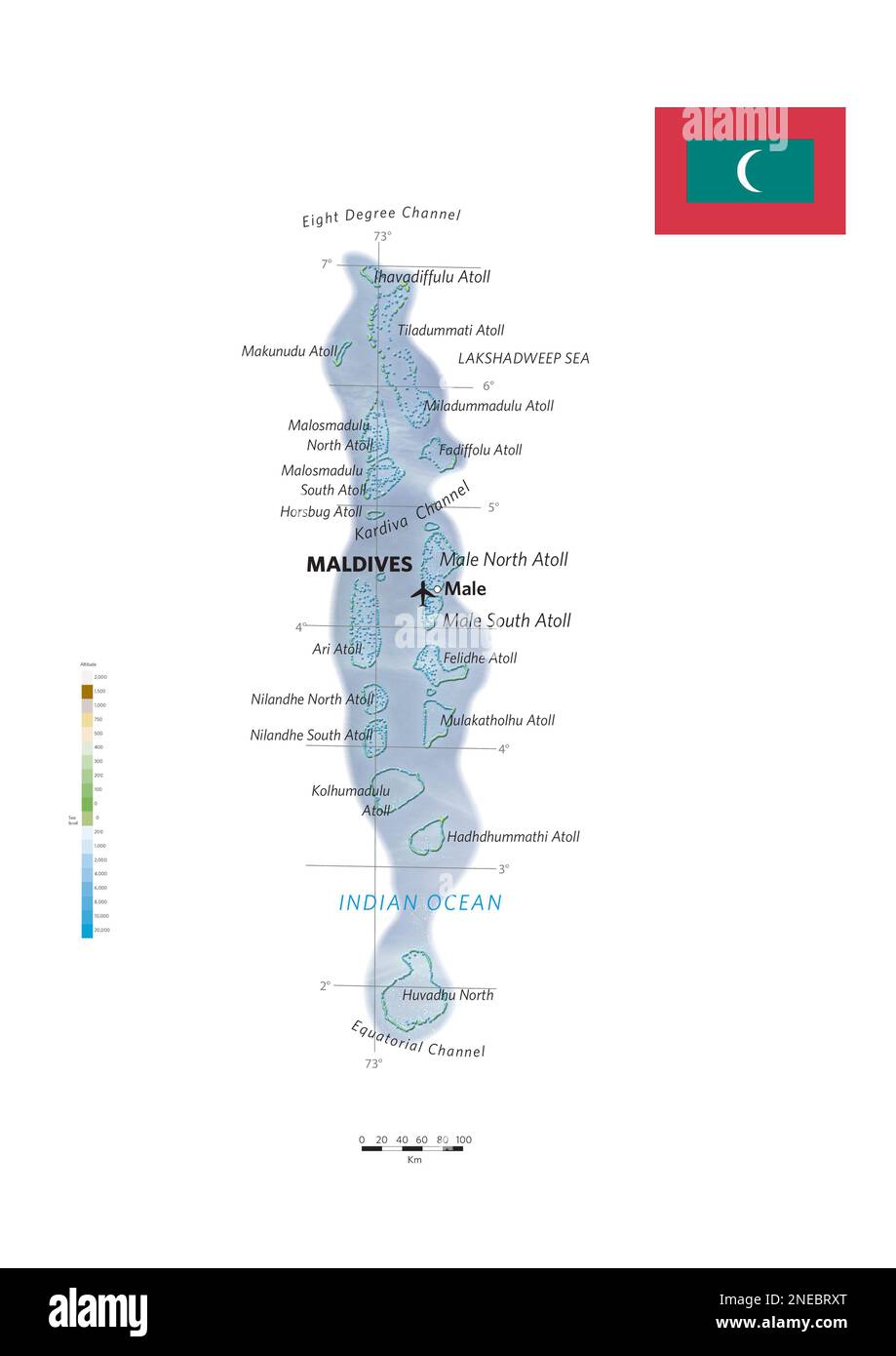 Physical and political map of the Maldives. [Adobe Illustrator (.ai); 2480x3507] Stock Photo - Alamy