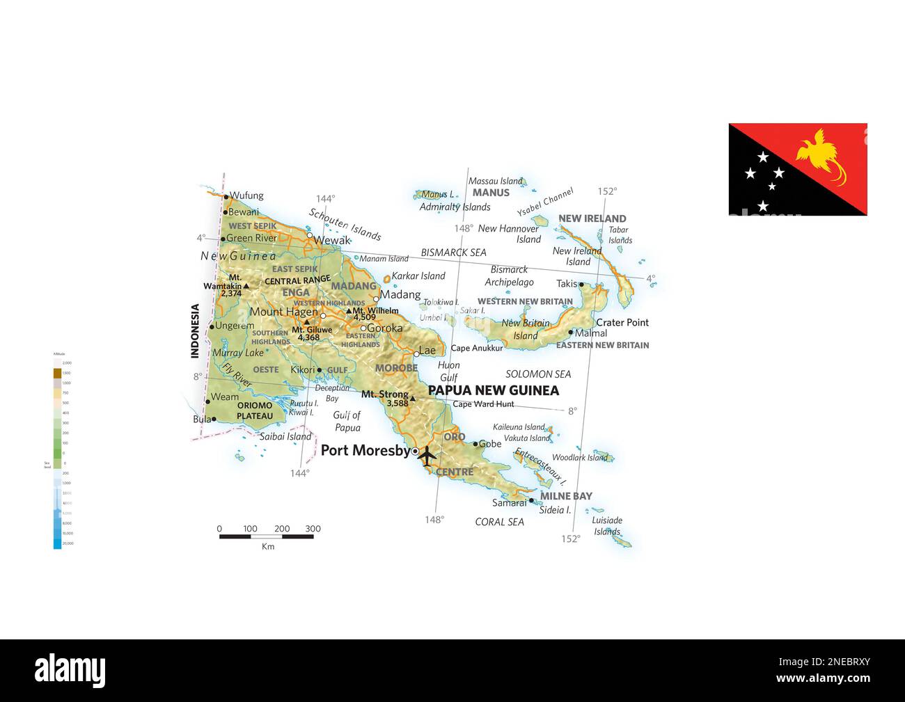 Physical and political map of Papua New Guinea. [Adobe Illustrator (.ai ...