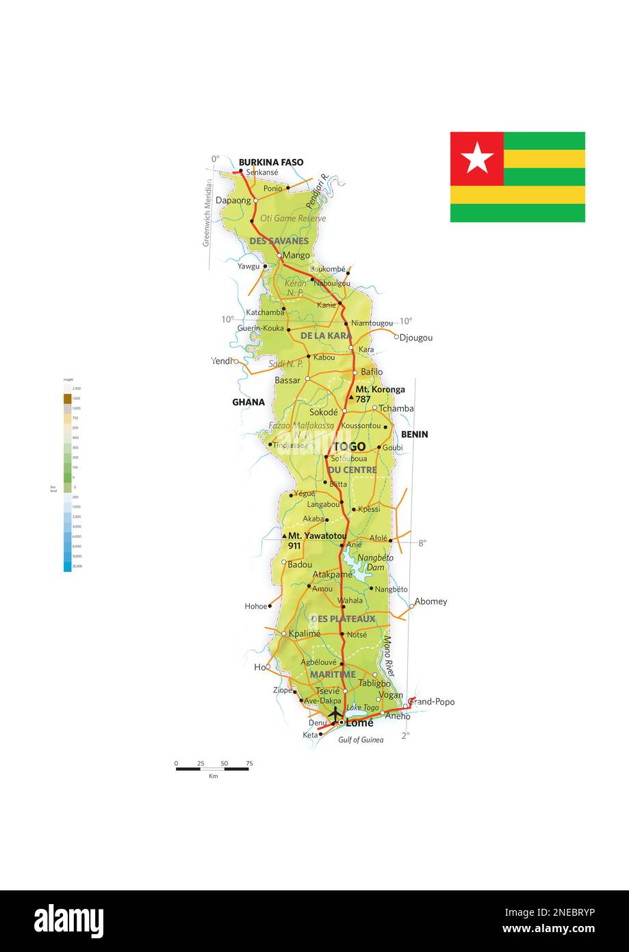 Physical and political map of Togo. [Adobe Illustrator (.ai); 2480x3507 ...