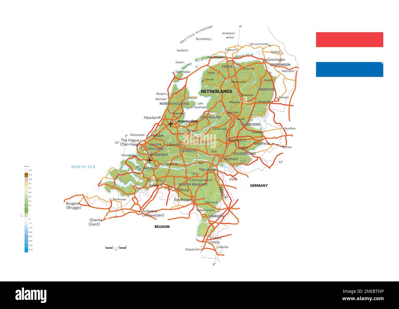 Physical and political map of the Netherlands. [Adobe Illustrator (.ai ...