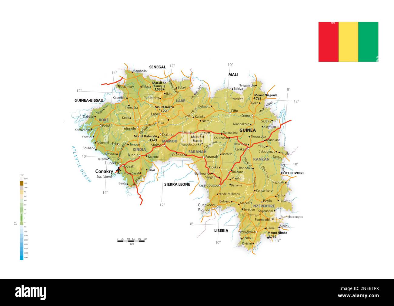 Physical and political map of Guinea. [Adobe Illustrator (.ai ...