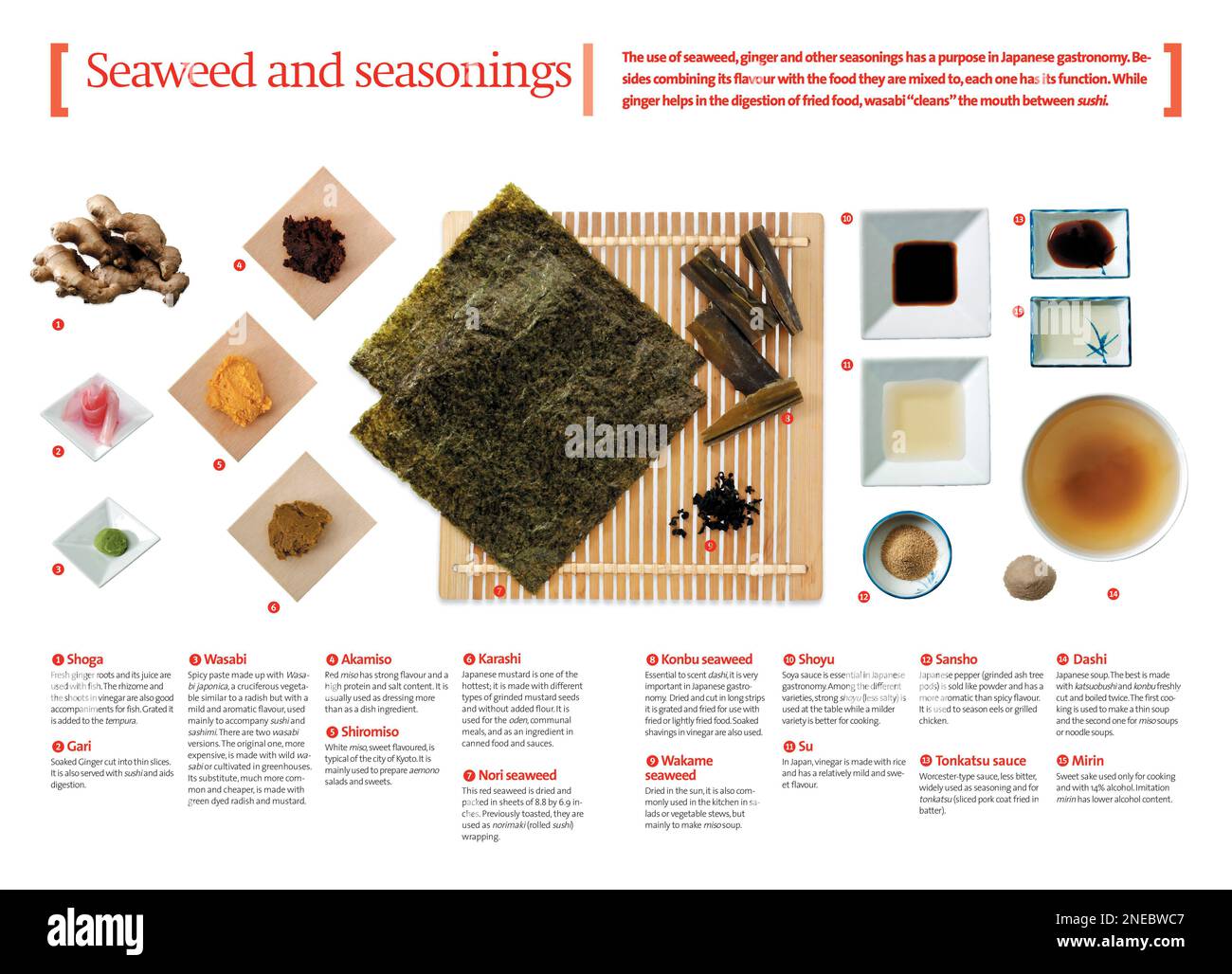 Infographics about seaweed and the main seasonings used in Japanese ...