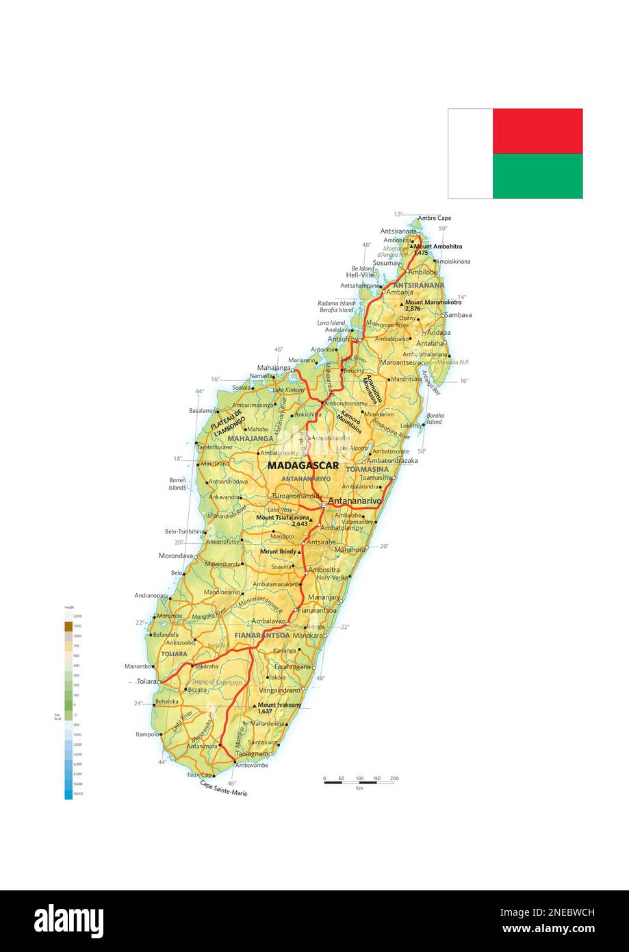 Physical and political map of Madagascar. [Adobe Illustrator (.ai ...