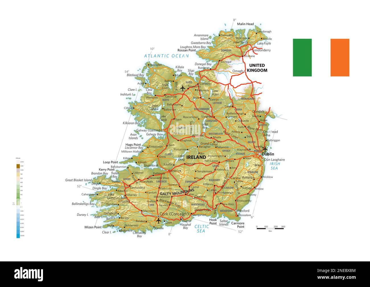 Physical and political map of Ireland. [Adobe Illustrator (.ai ...