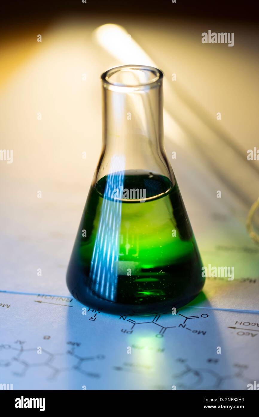 Chemical tubes with reaction formulas Stock Photo - Alamy