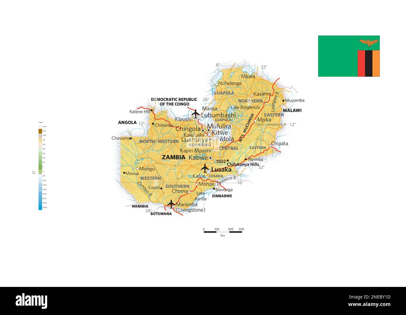 Physical Map Of Zambia