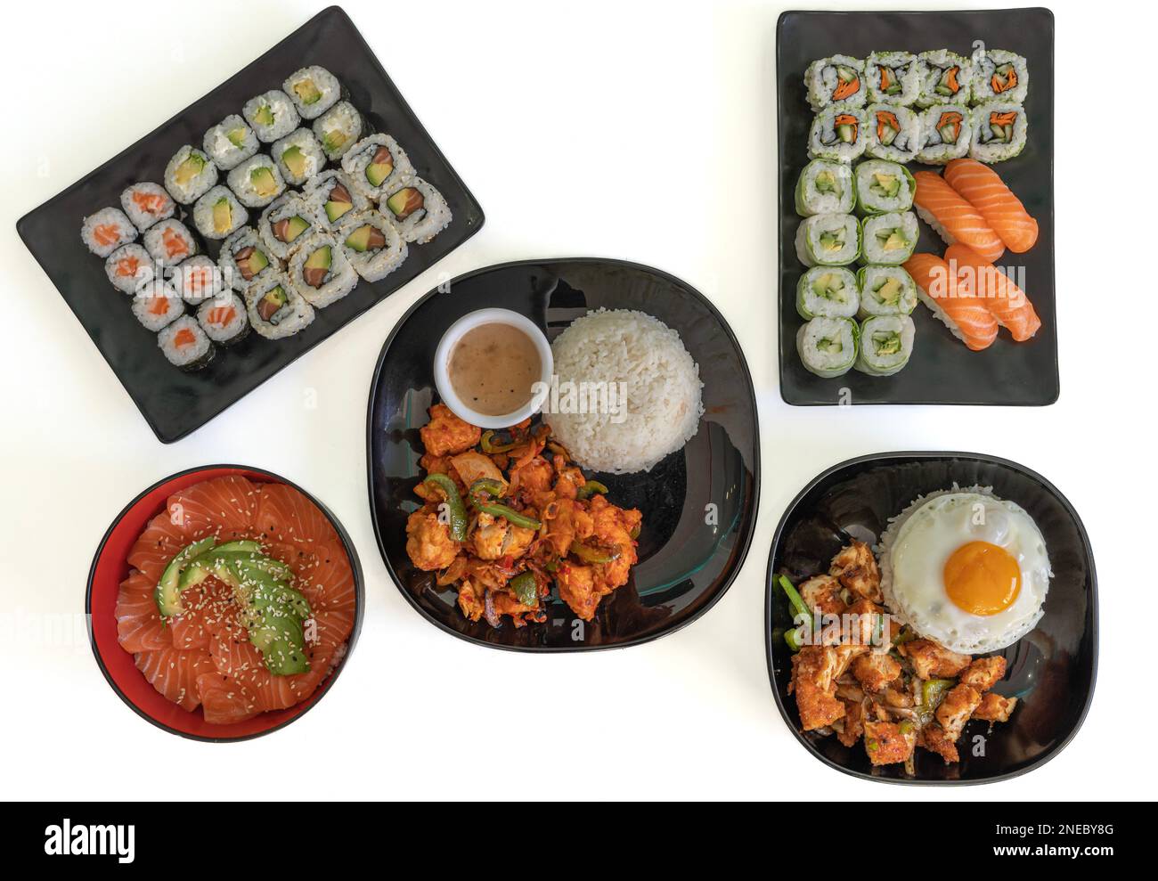 Japanese culinary Still Life. Mix of Japanese dishes top view Stock ...