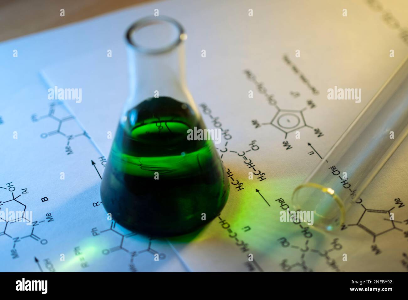 Chemical tubes with reaction formulas Stock Photo - Alamy