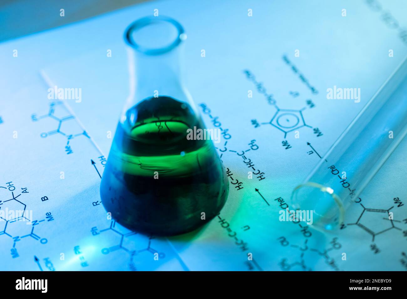 Chemical tubes with reaction formulas Stock Photo - Alamy