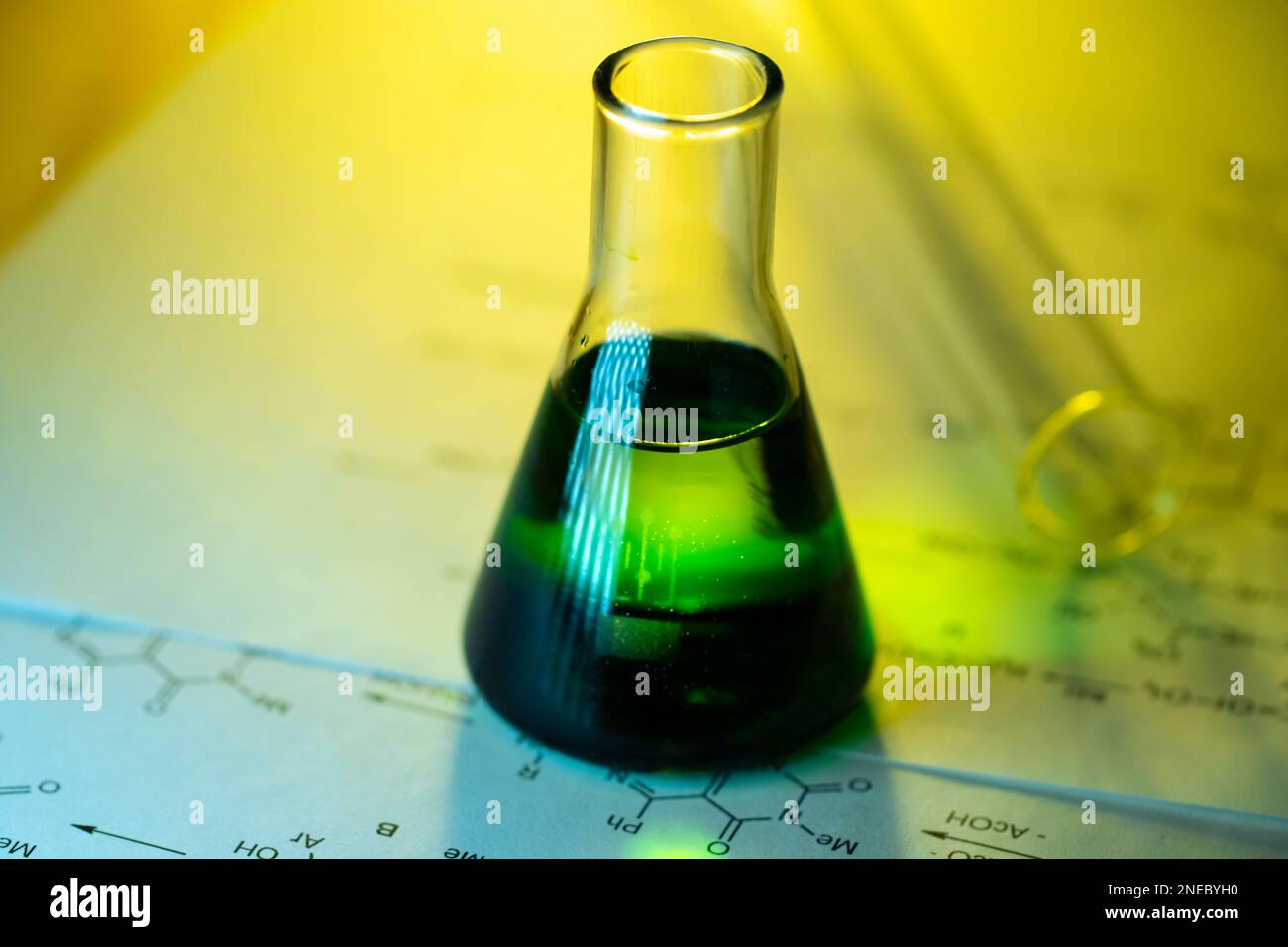 Chemical tubes with reaction formulas Stock Photo - Alamy