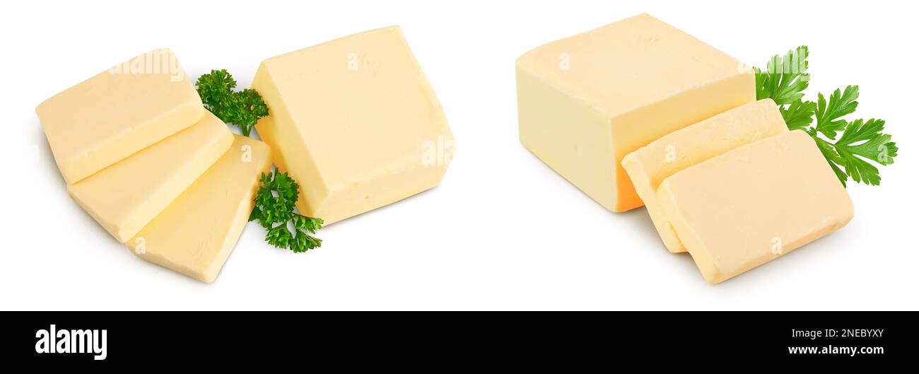 butter isolated on white background with full depth of field. Top view ...