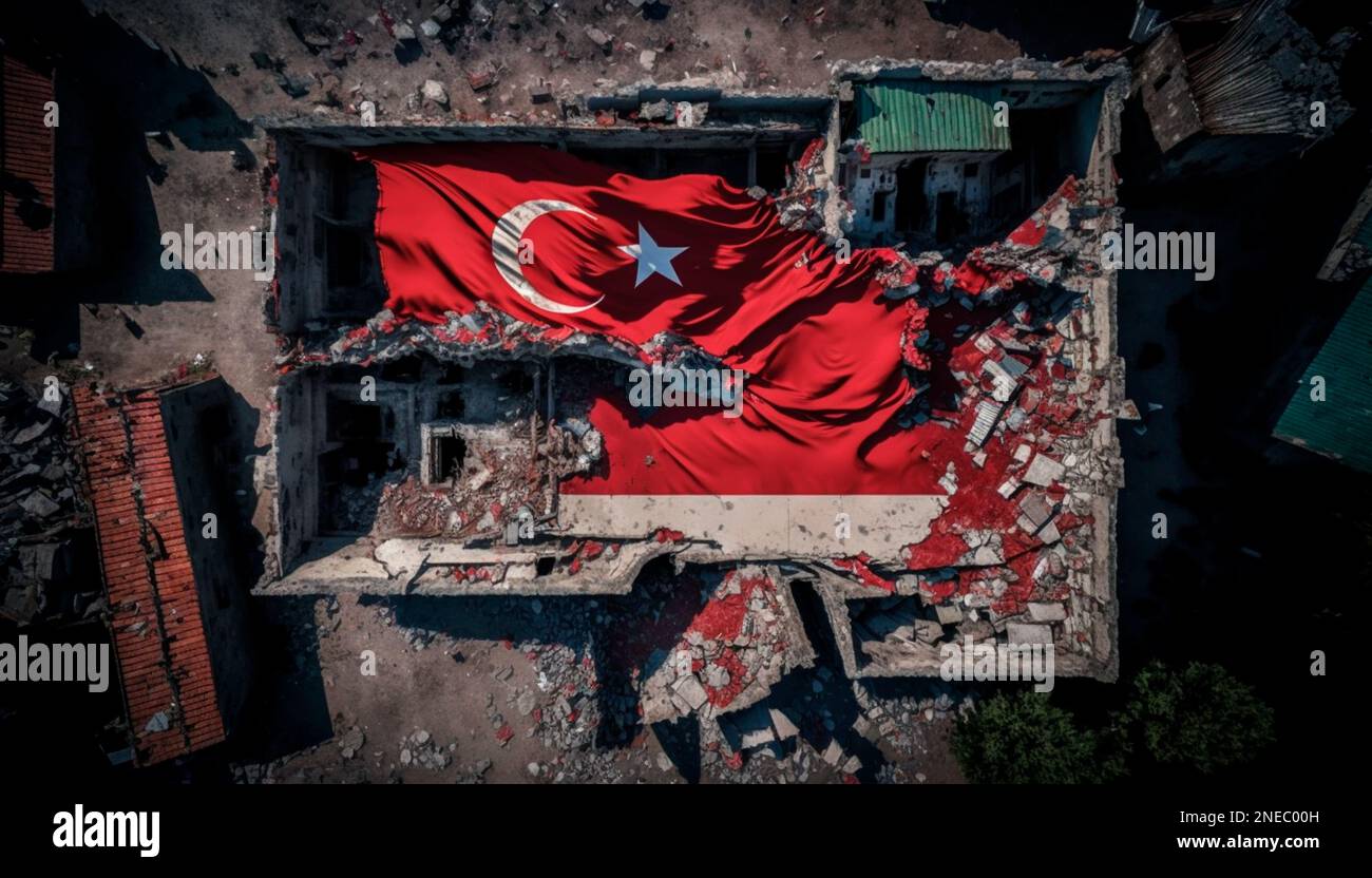 Epicenter of the earthquake in Turkey with Turkish flag background ...
