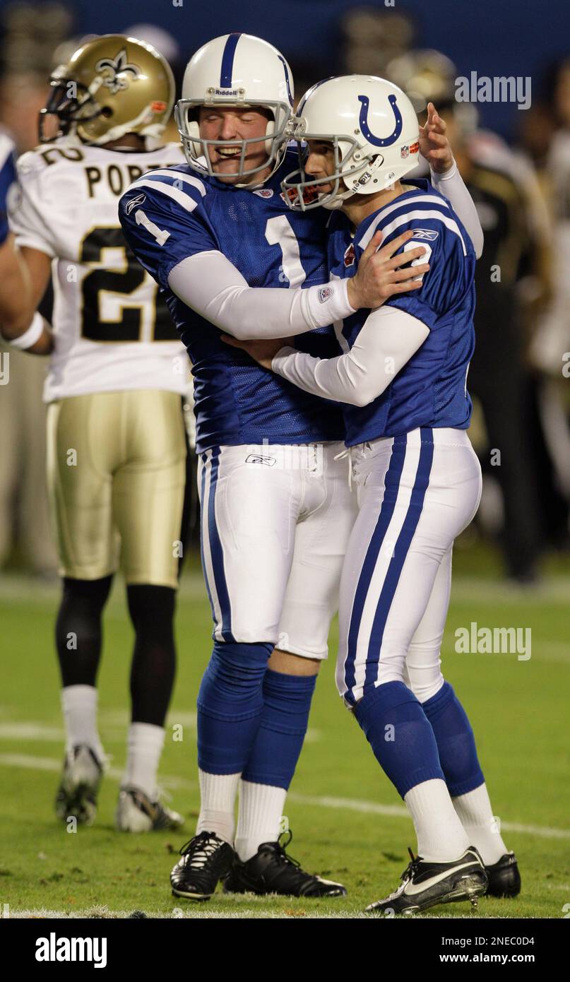 Indianapolis Colts kicker Matt Stover (3) celebrates with holder Pat ...