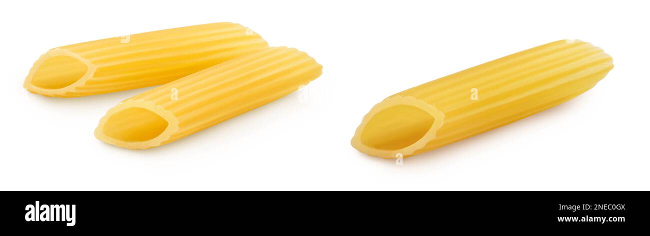 Raw italian penne rigate pasta isolated on white background with full ...