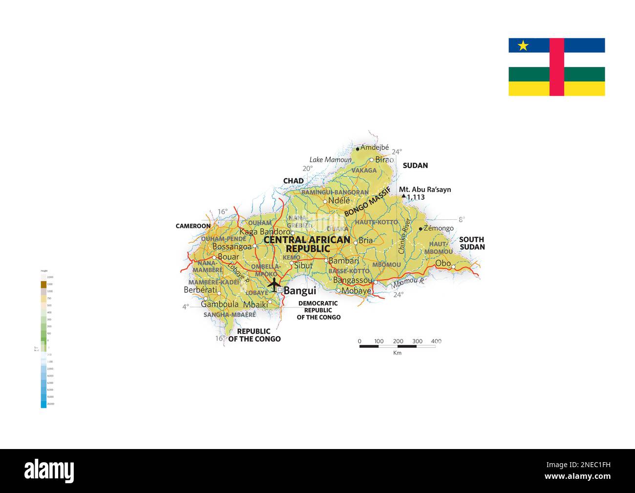 Physical and political map of la Central African Republic. [Adobe ...