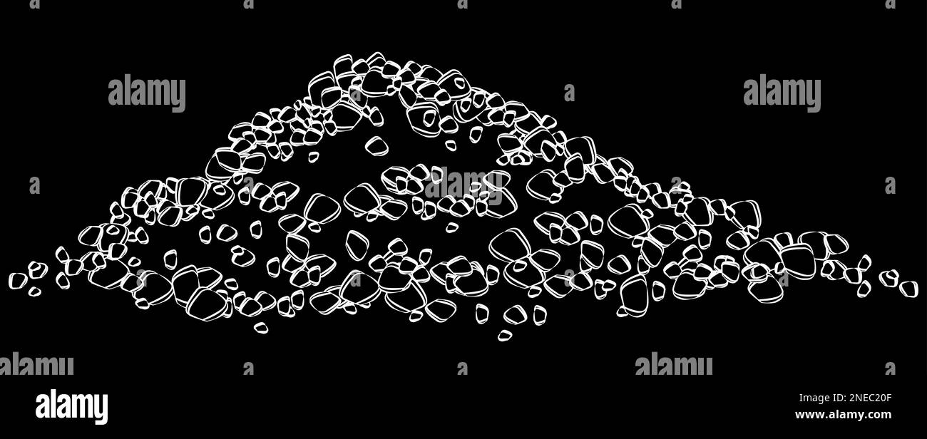 White outline of heap of stones isolated on black background. Vector ...