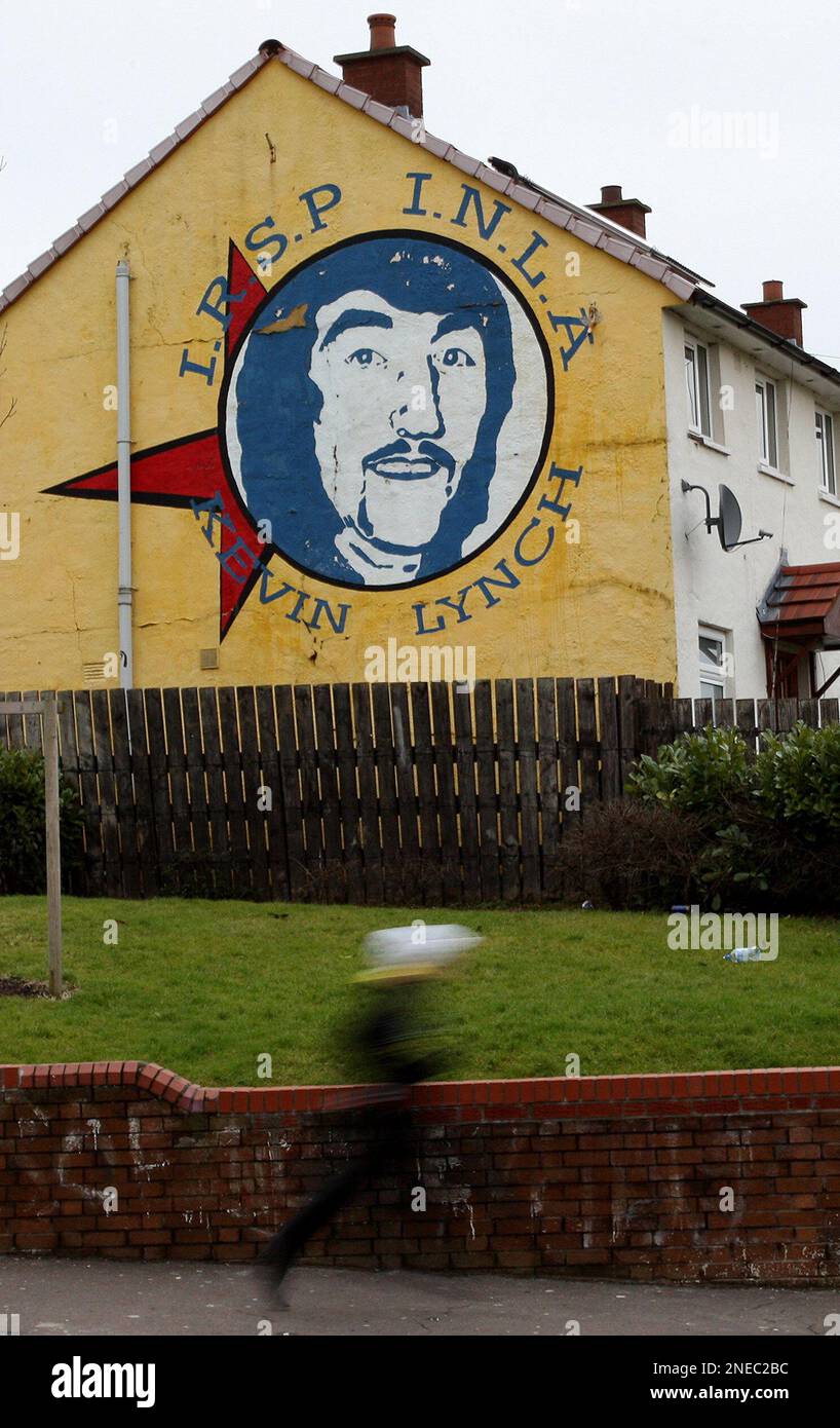 A mural from the Irish National Liberation Army, (INLA), on a gable ...
