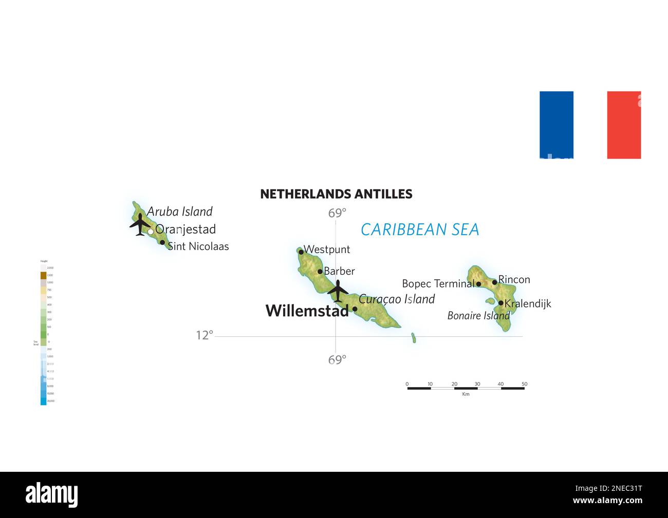 Physical and political map of Aruba and the Netherlands Antilles ...