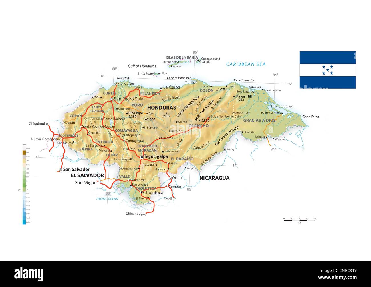 Physical and political map of Honduras. [Encapsulated Postscript File ...