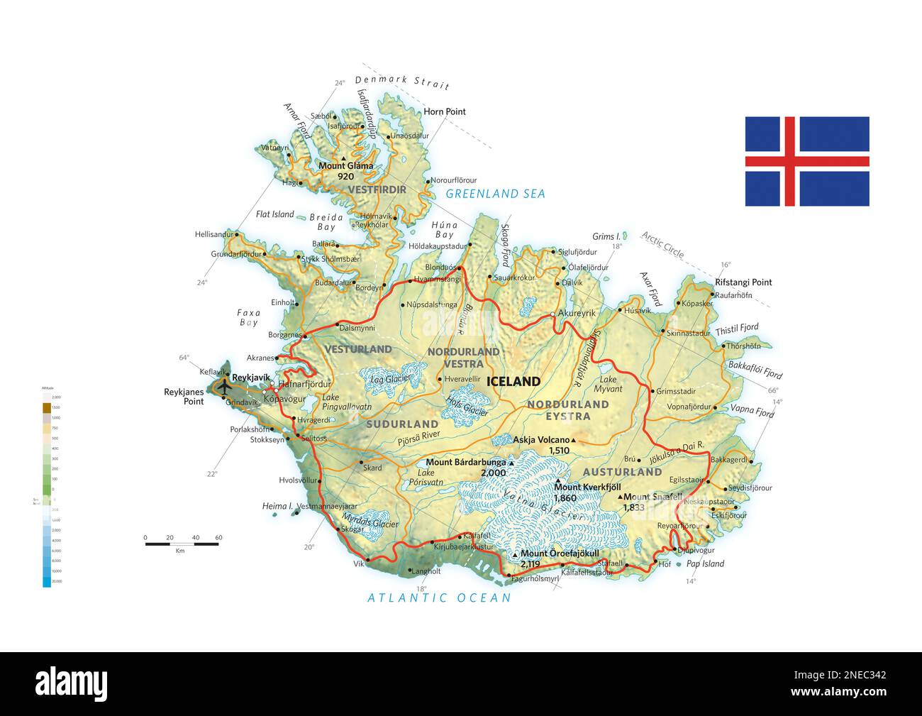 Physical and political map of Iceland. [Adobe Illustrator (.ai ...