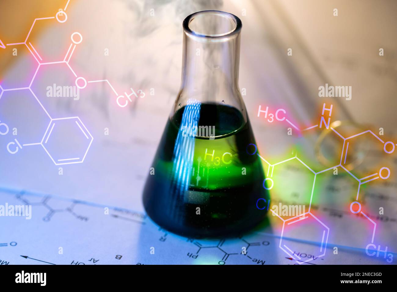 Chemical tube with reaction formula in light Stock Photo - Alamy