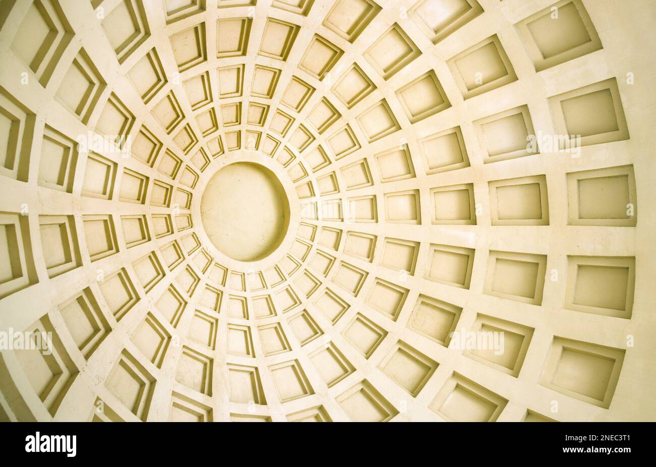 View of the inside of the dome with an ornament of geometric shapes ...