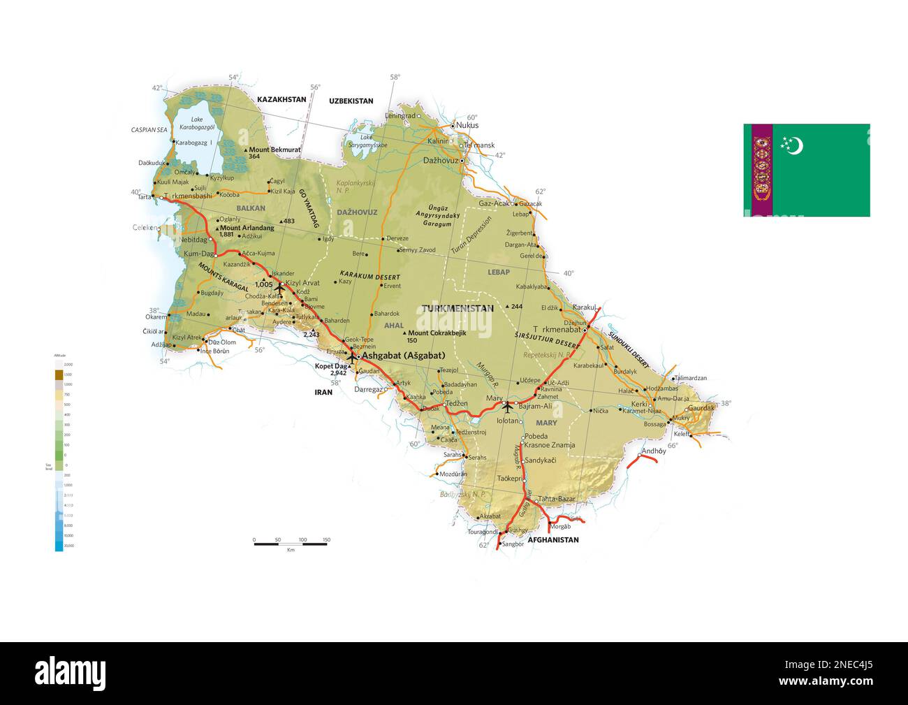 Physical and political map of Turkmenistan. [Adobe Illustrator (.ai ...