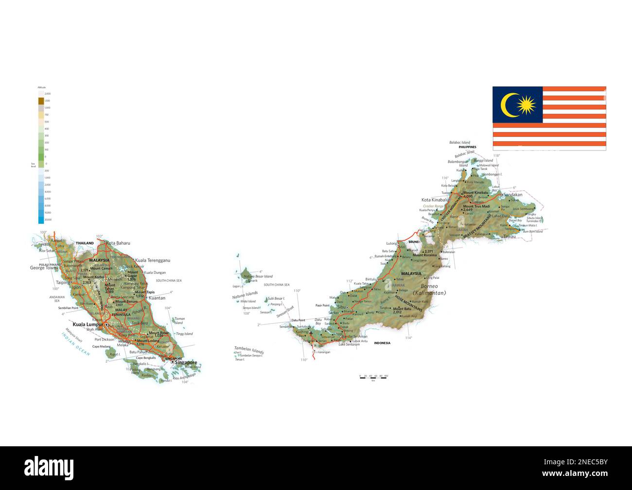 Physical and political map of Malaysia. [Adobe Illustrator (.ai ...