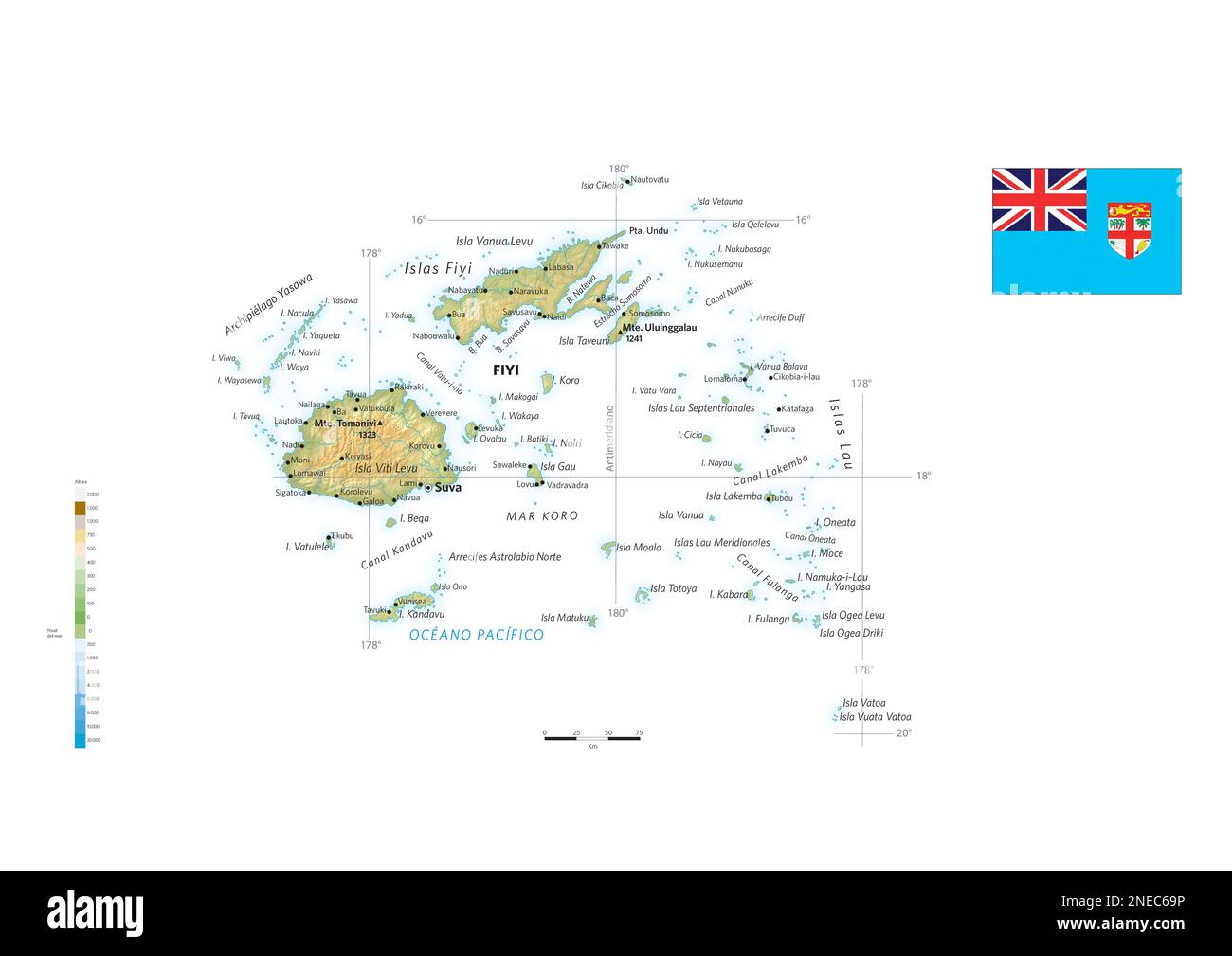 Physical and political map of Fiji. [Adobe Illustrator (.ai); 3507x2480 ...