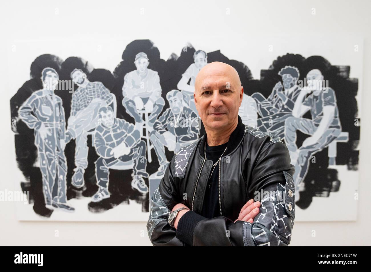 London, UK. 16 February 2023. Eric Haze with his work 'Burghers of New ...