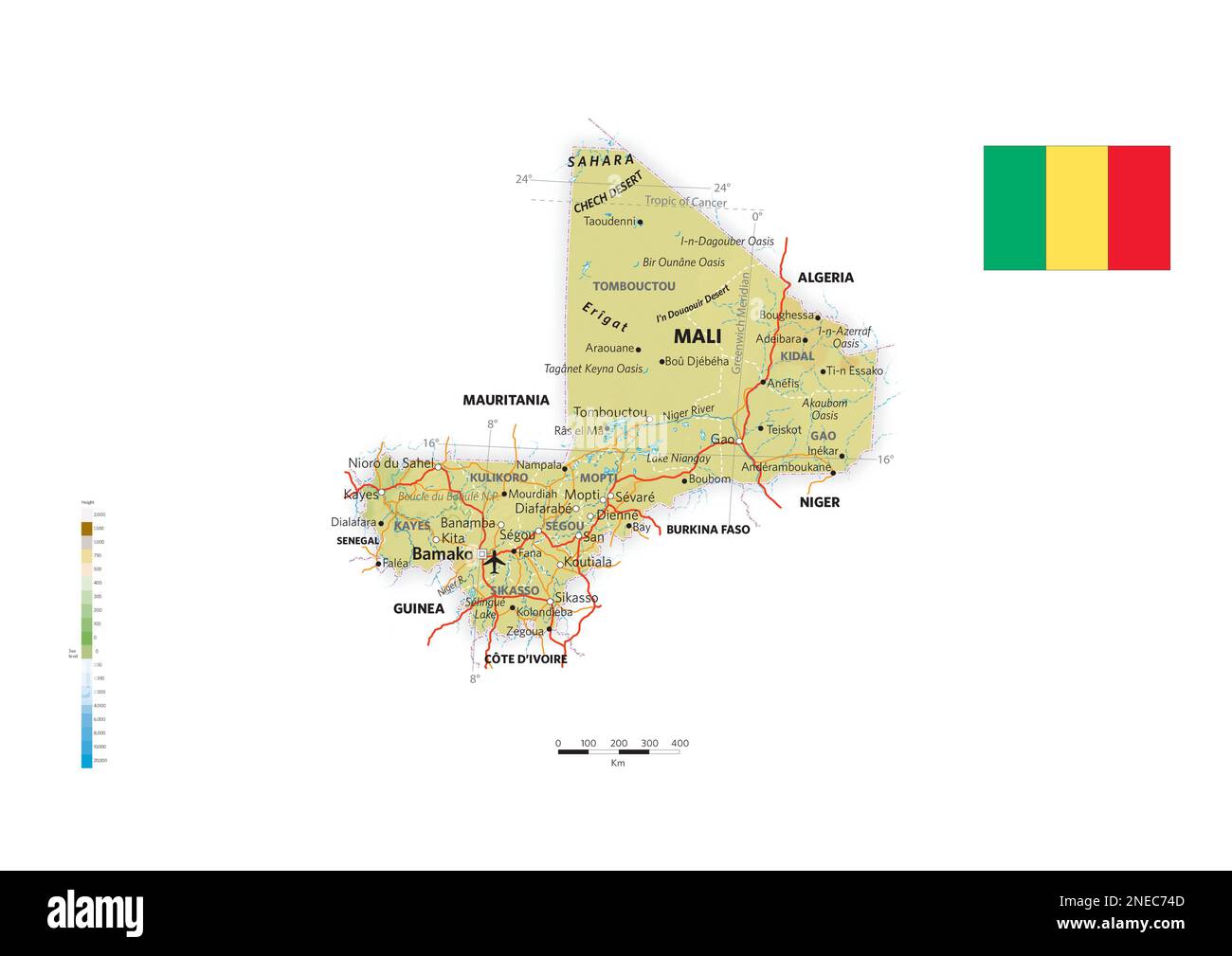 Physical map of mali
