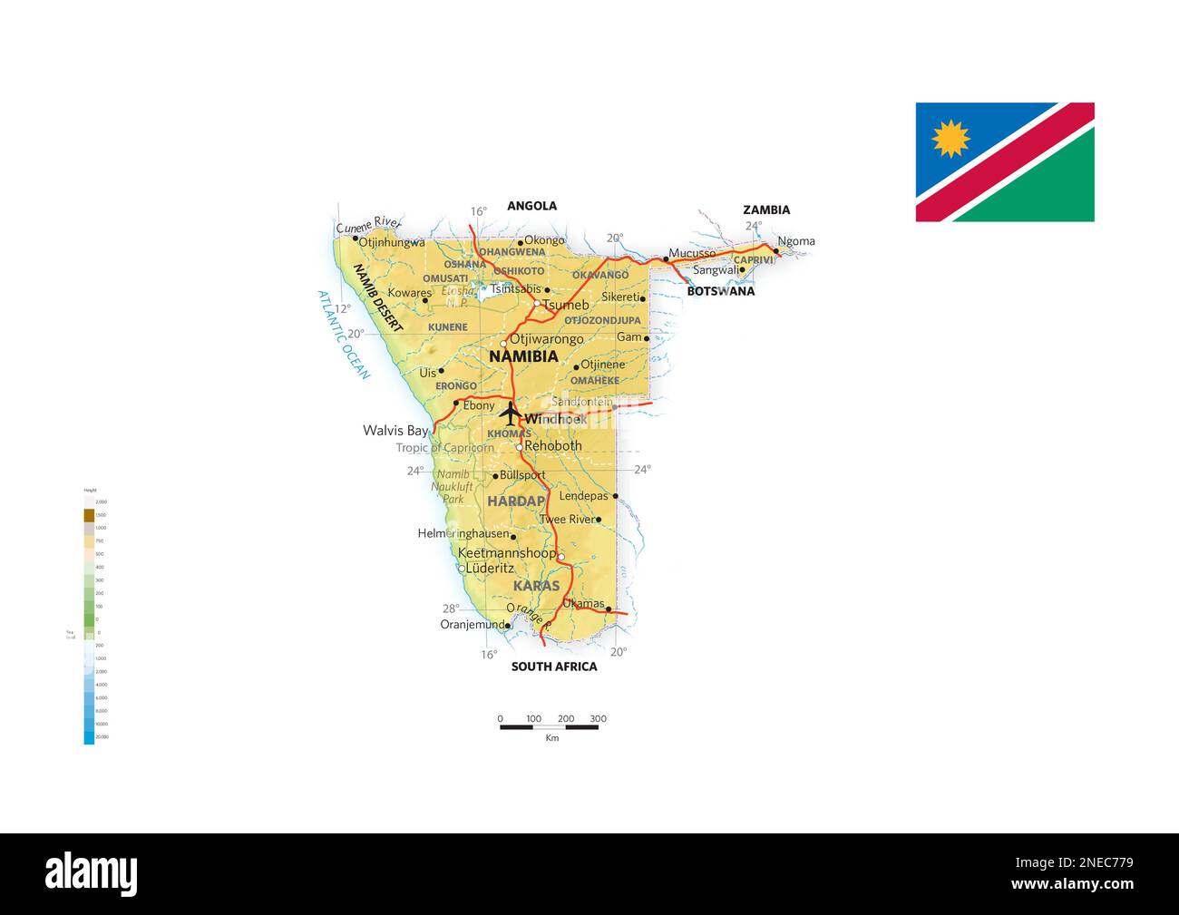 Physical and political map of Namibia. [Adobe Illustrator (.ai ...