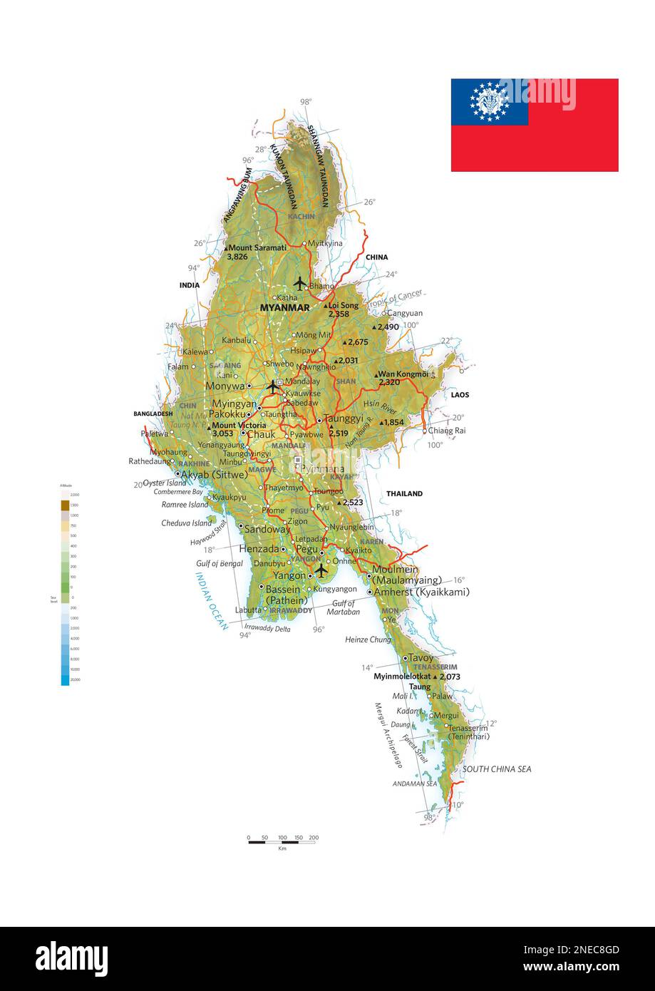 Physical and political map of Myanmar. [Adobe Illustrator (.ai ...