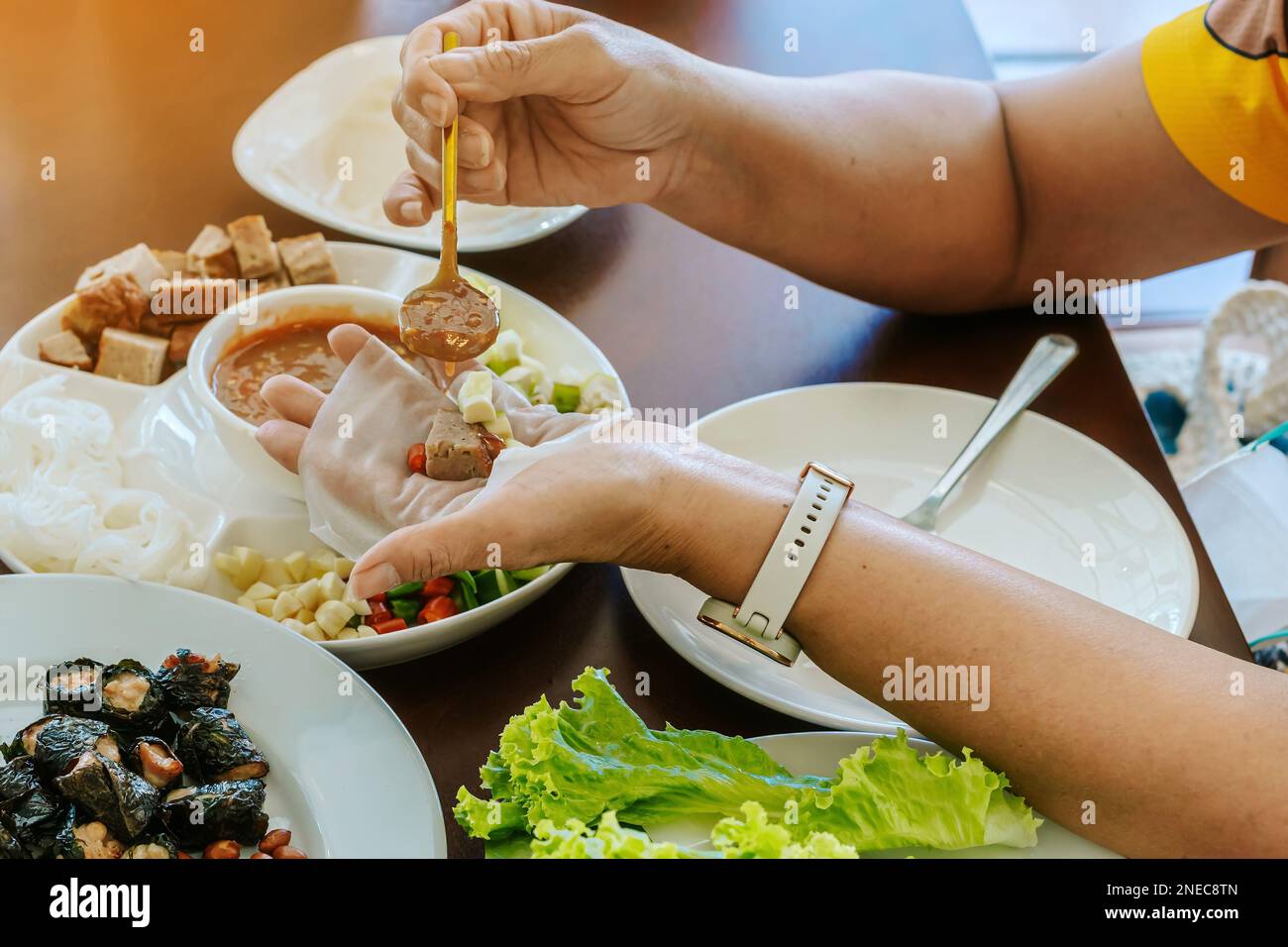 Enjoy eat with Vietnamese Meatball Wraps (Nam-Neung), Pork Sausage ...