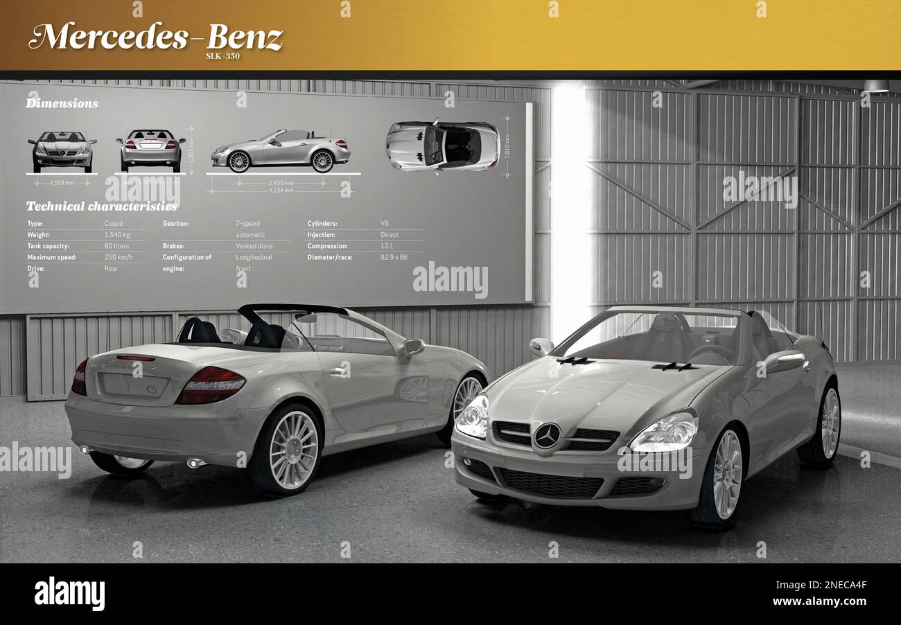 Infographic about the technical features of the Mercedes-Benz SLK-350 ...