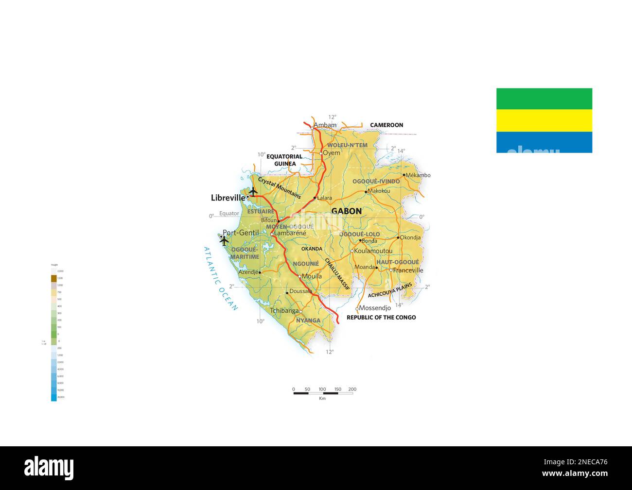 Physical and political map of Gabon. [Adobe Illustrator (.ai ...
