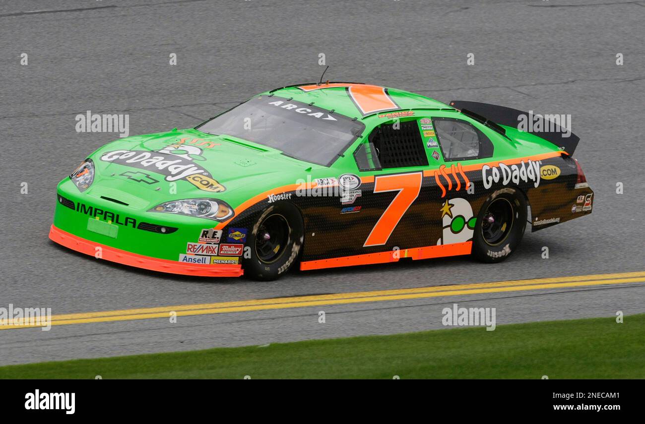Driver Danica Patrick races through the tri-oval during her qualifying ...