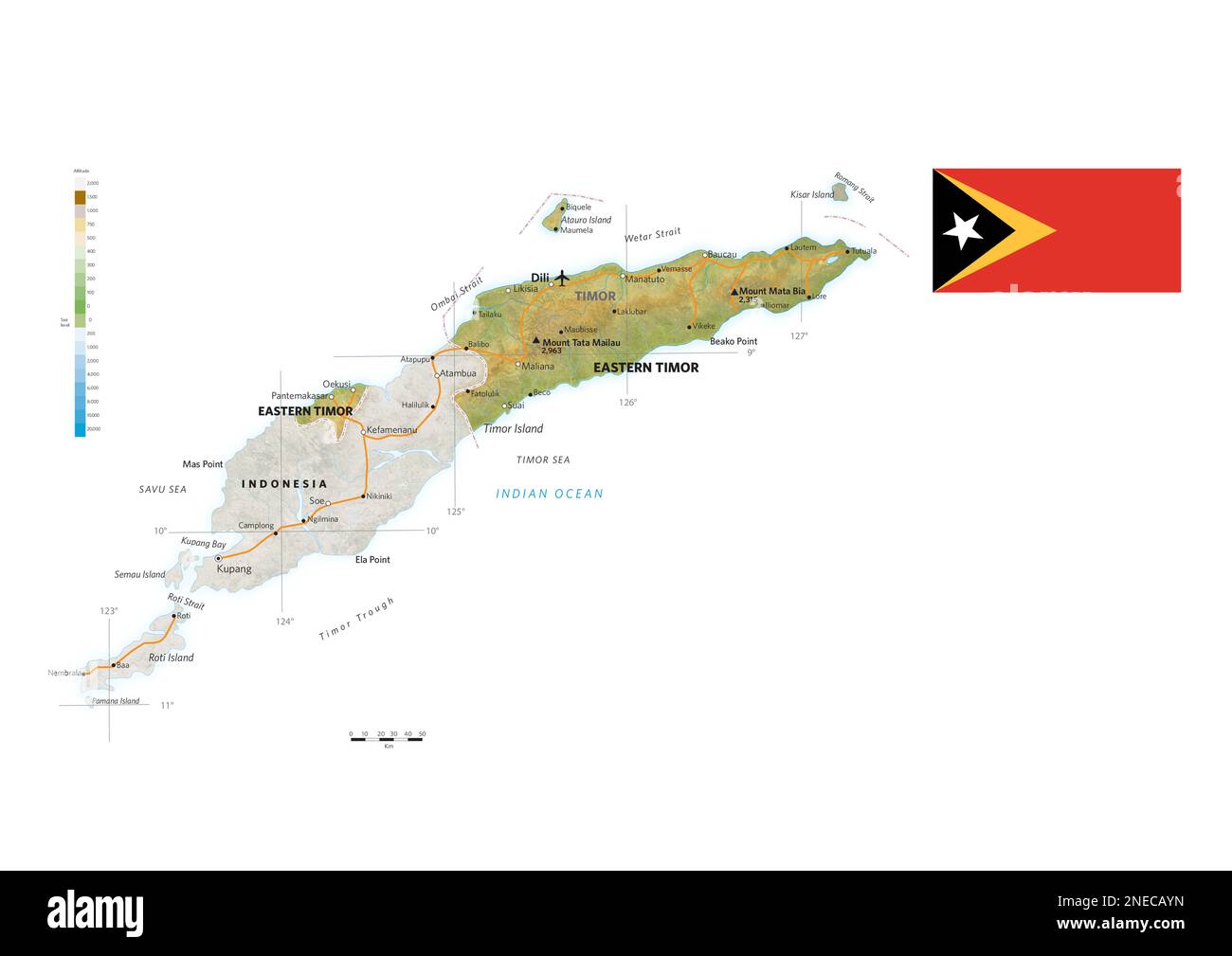 Physical and political map of East Timor. [Adobe Illustrator (.ai ...
