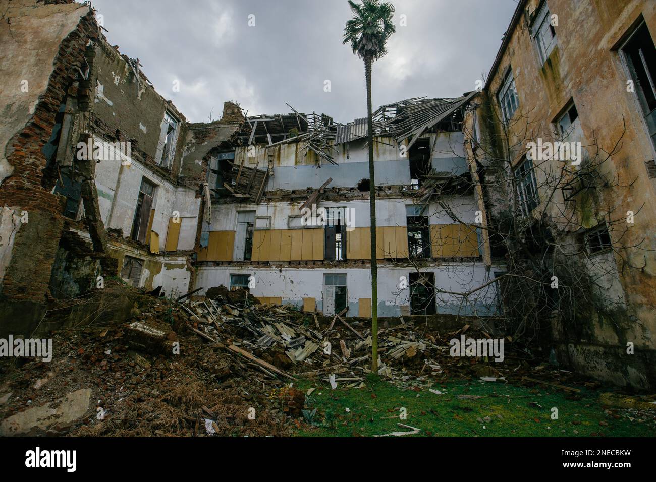 Ruined house destroyed by earthquake, bombing, war, explosion, etc ...