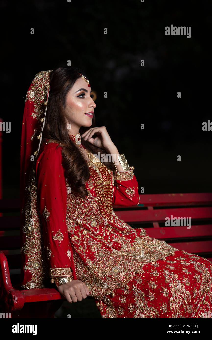 Pakistani. Indian Beautiful bride makeup for saloon shoot Stock Photo ...