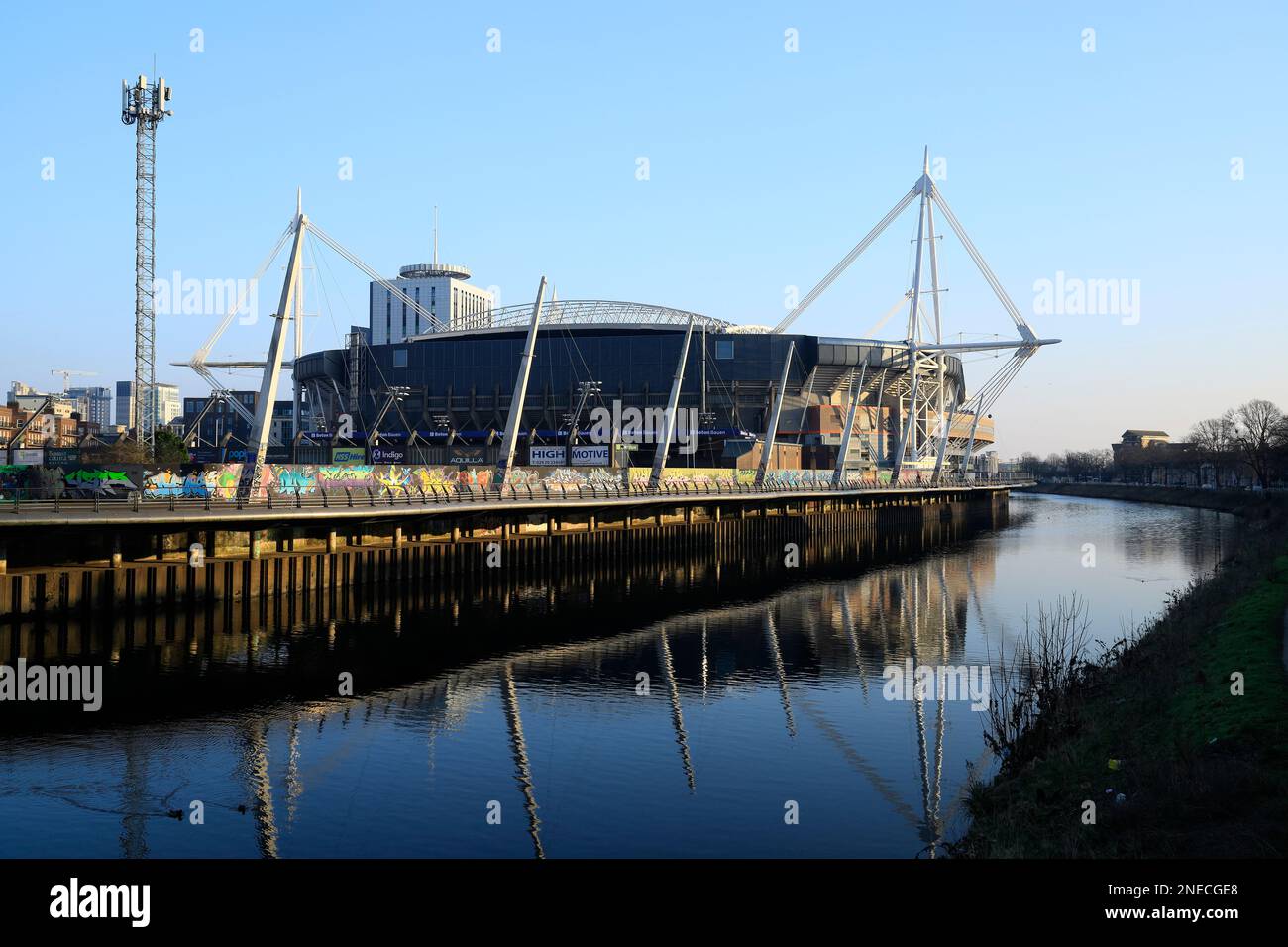 Millennium Stadium and River Taff, Cardiff, Wales Stock Photo - Alamy